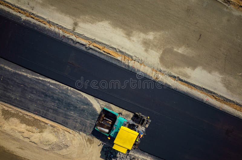 Road Rollers Working on the Construction Site Aerial View Stock Image ...