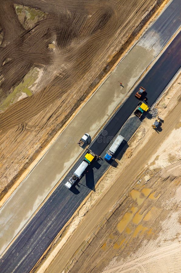Road Rollers Working on the Construction Site Aerial View Stock Photo ...