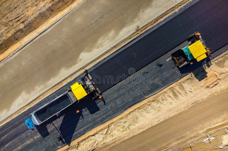 Road Rollers Working on the Construction Site Aerial View Stock Image ...