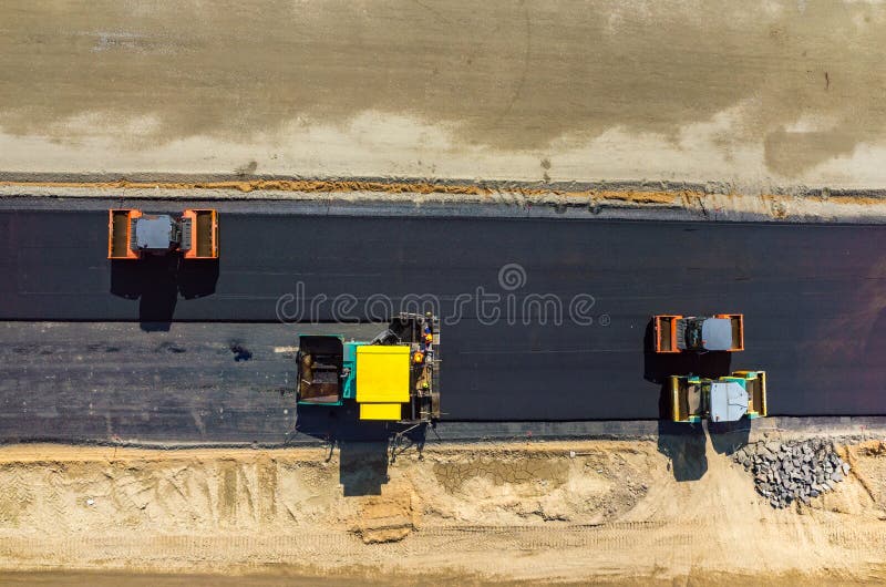 Road Rollers Working on the Construction Site Aerial View Stock Image ...