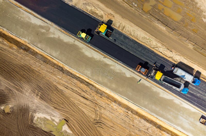 Road Rollers Working on the Construction Site Aerial View Stock Photo ...
