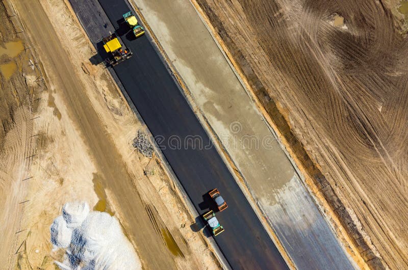 Road Rollers Working on the Construction Site Aerial View Stock Photo ...