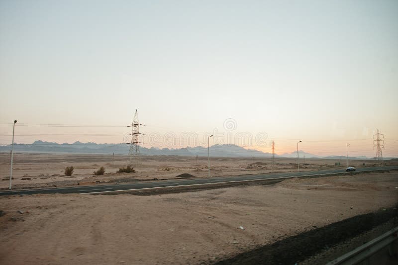 Road with Sand and Hill on Evening Egypt Stock Photo - Image of journey ...