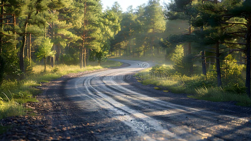 Road Scene in Forest in Summer Season. Stock Illustration ...