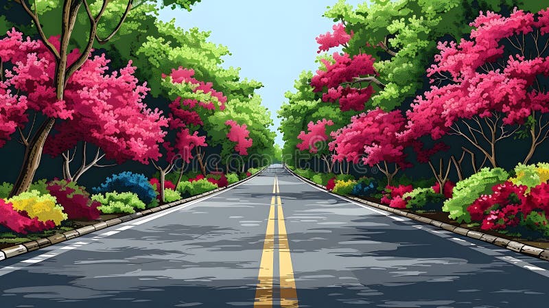 Road Scene in Forest in Summer Season. Stock Illustration ...
