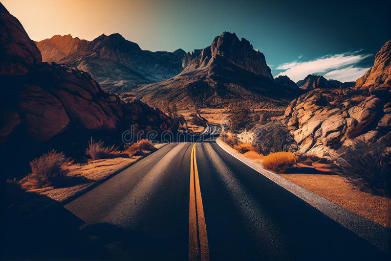 Road through a Scenic Landscape.generative Ai Stock Illustration ...