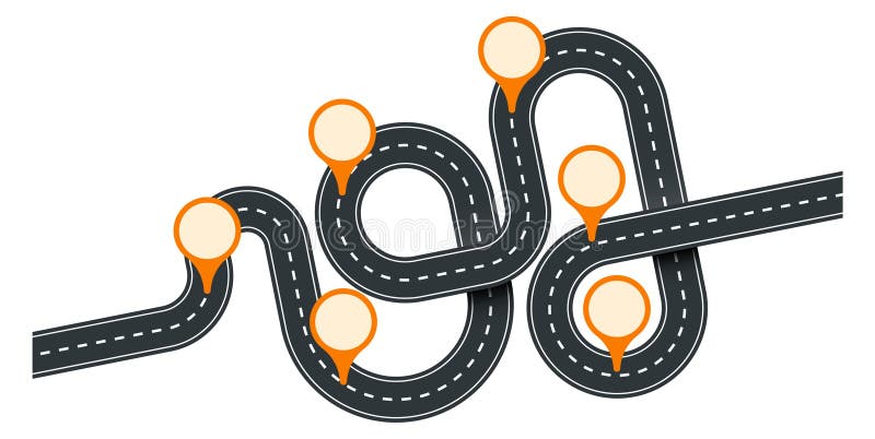 Road Scheme with Navigation Pins. Route Color Template Stock Vector ...