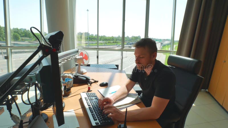 Control Room Desk Equipped with Motorized Faders and Amplifier Stock ...