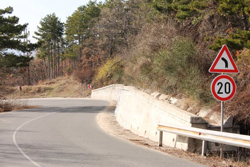 Mountain Road, Sharp Turn, Road Signs Stock Image - Image of driveway ...