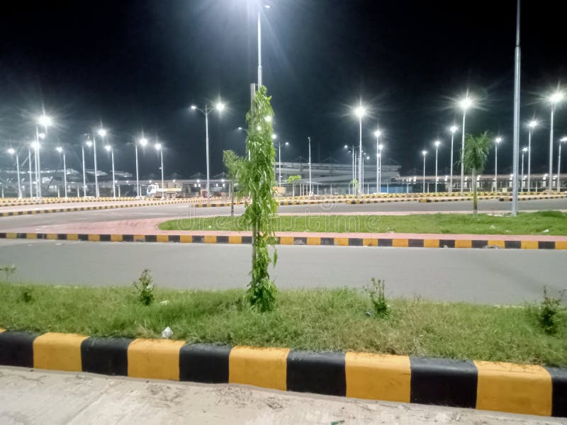 Road Side View with Lamppost and Light. Stock Photo - Image of view ...