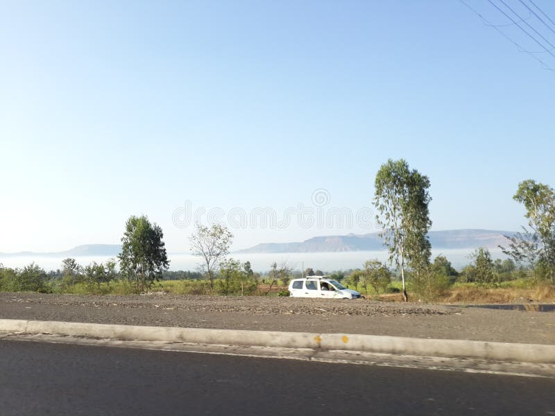 Road Side View of Trees and Hills Mountains Stock Photo - Image of ...