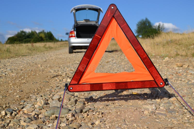 Road Side Warning Triangle Behind a Car Stock Image - Image of recovery ...