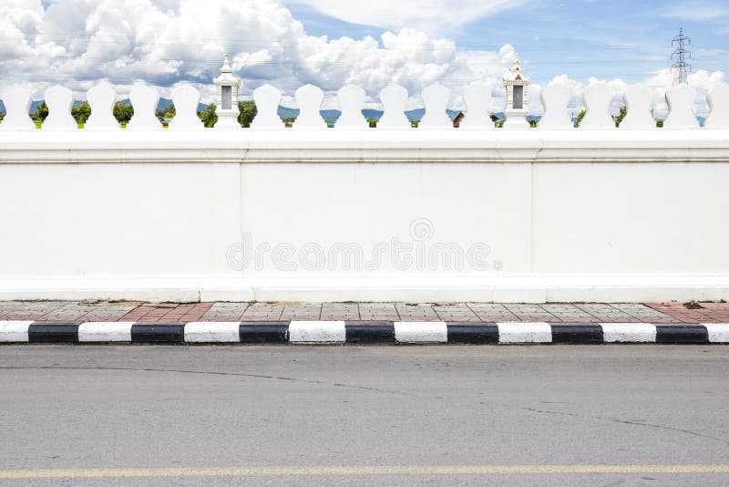 Road Side and White Big Wall and Thailand Country View in Background ...