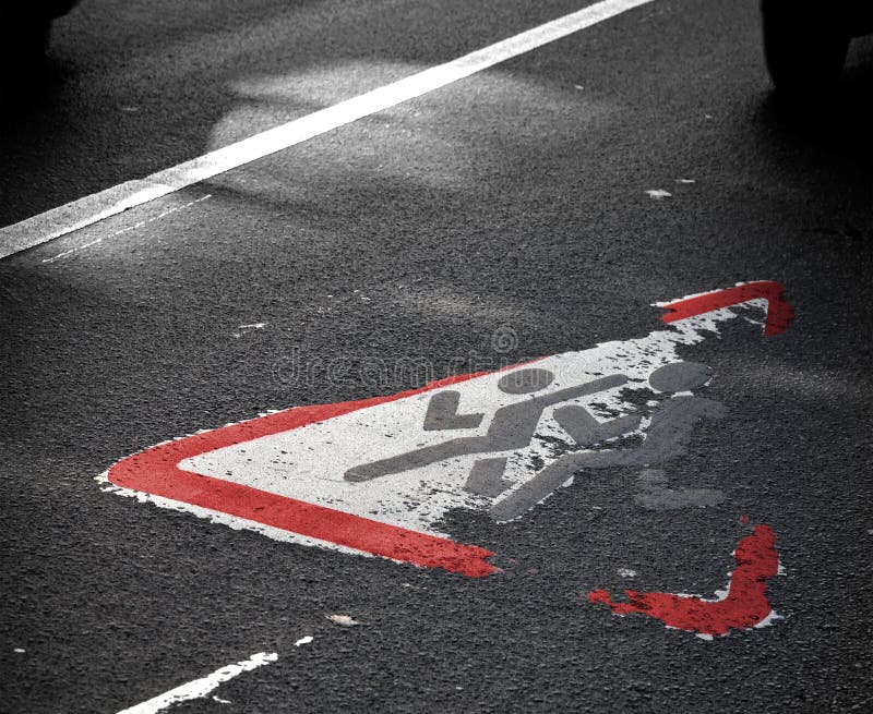 Road Sign on Asphalt with Running Children Stock Image - Image of ...