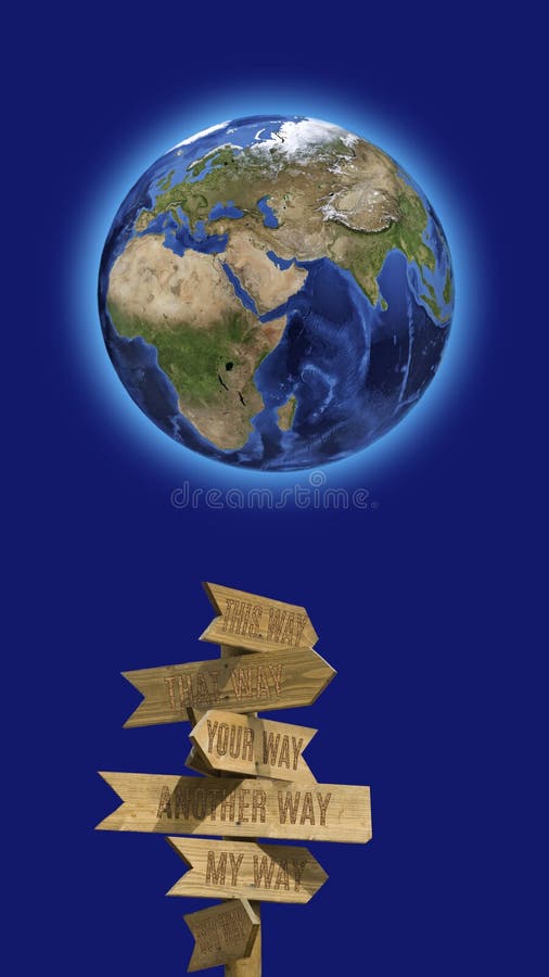 Road Sign on the Background of the Planet Earth Stock Image - Image of ...