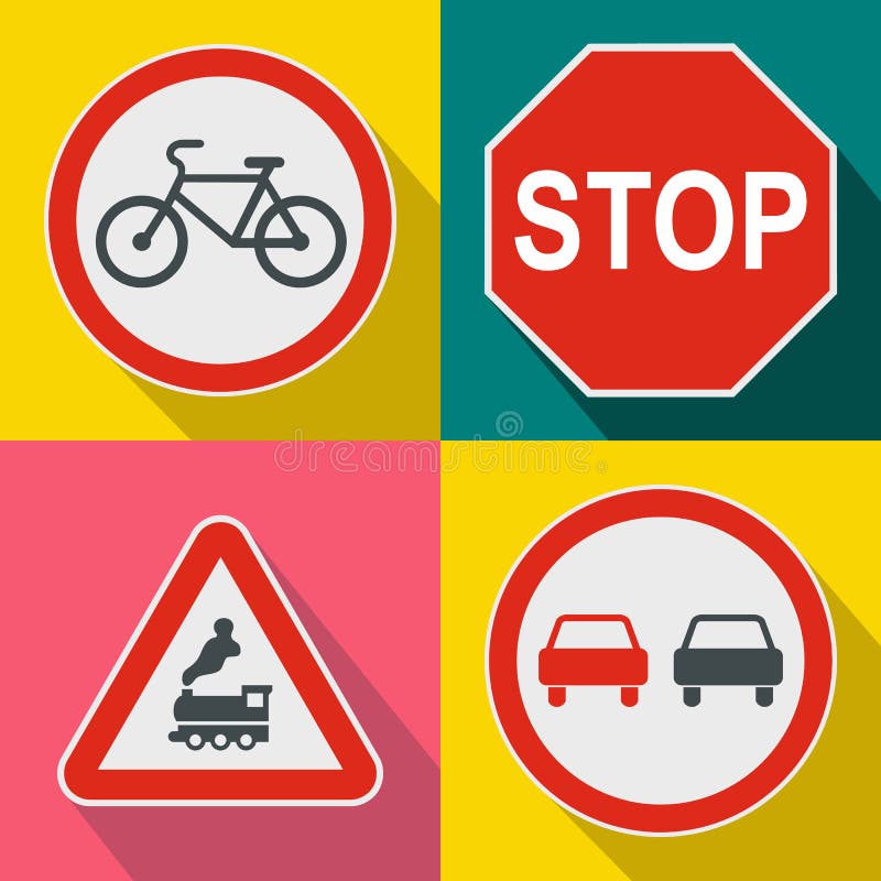 Road Sign Banners Set, Flat Style Stock Illustration - Illustration of ...