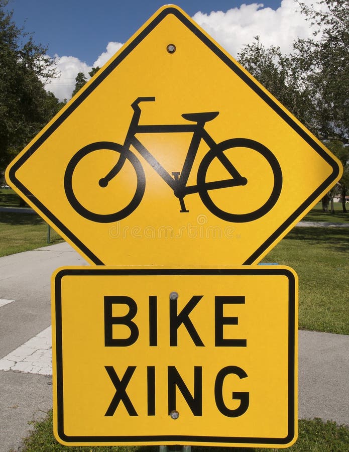 This is a Road Sign with a Bicycle Crossing Sign Attached To it Stock ...