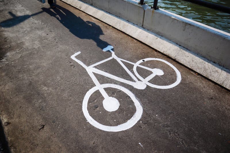 The Road Sign is a Bicycle and Has a Shadow. Stock Image - Image of ...