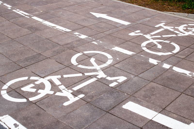 Bicycle Path Sign on Paving Slabs Closeup Stock Photo - Image of cycle ...