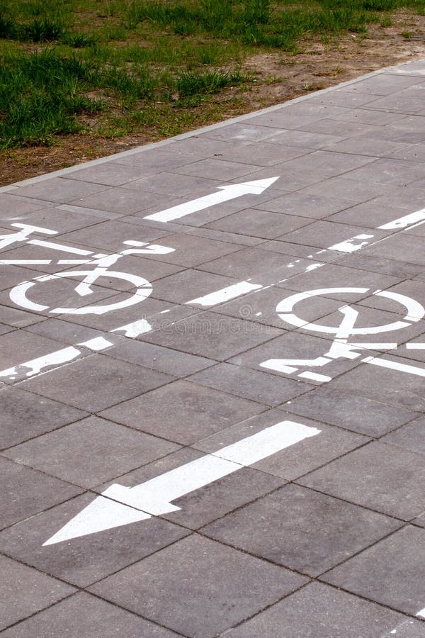 Bicycle Path Sign on Paving Slabs Closeup Stock Photo - Image of cycle ...