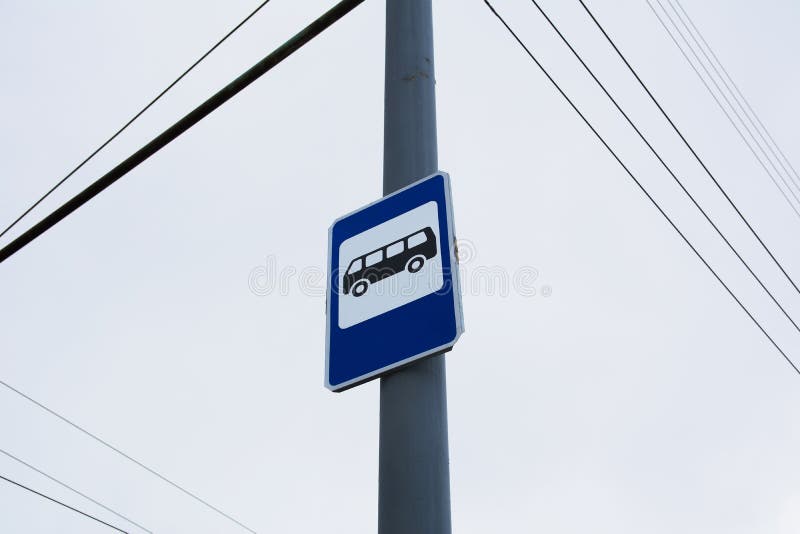 Road sign bus stop stock image. Image of brightly, commute - 109864803