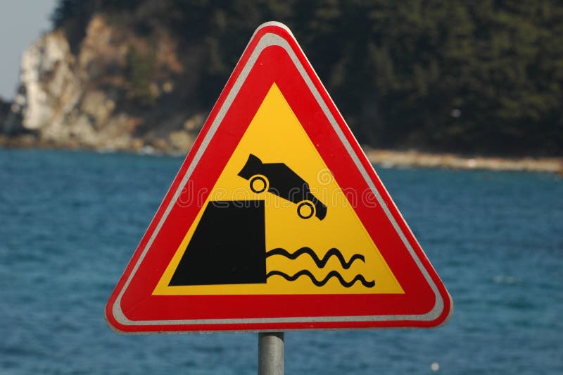 Road Sign - Car Falling into Water Stock Image - Image of road, sign ...