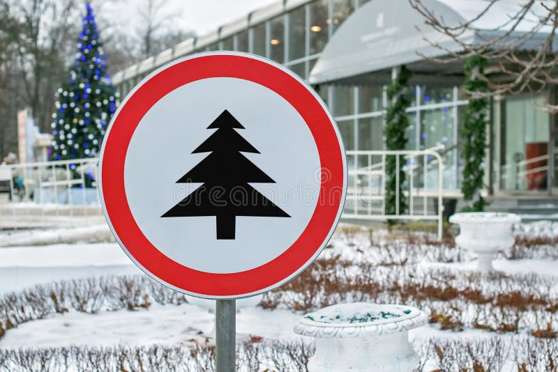 Christmas Tree Road Sign stock image. Image of triangle - 26619155