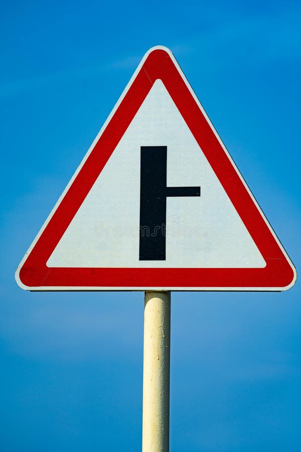Road Sign Crossroad. Intersection. Turn Right Close Up Shot Stock Photo ...
