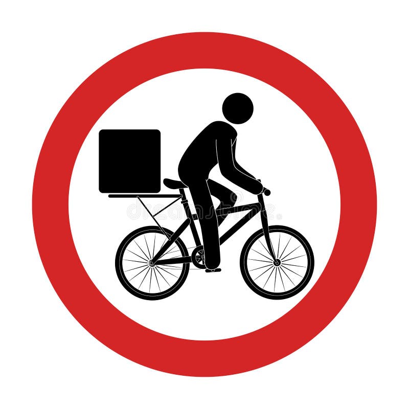 Road Sign with Delivery Man in Bike Stock Vector - Illustration of ...