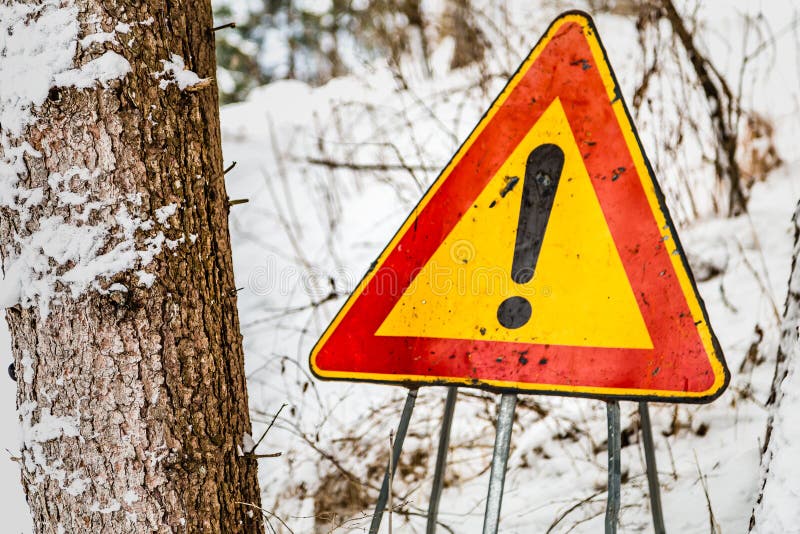 Road Sign with Exclamation Mark Stock Image - Image of triangle ...