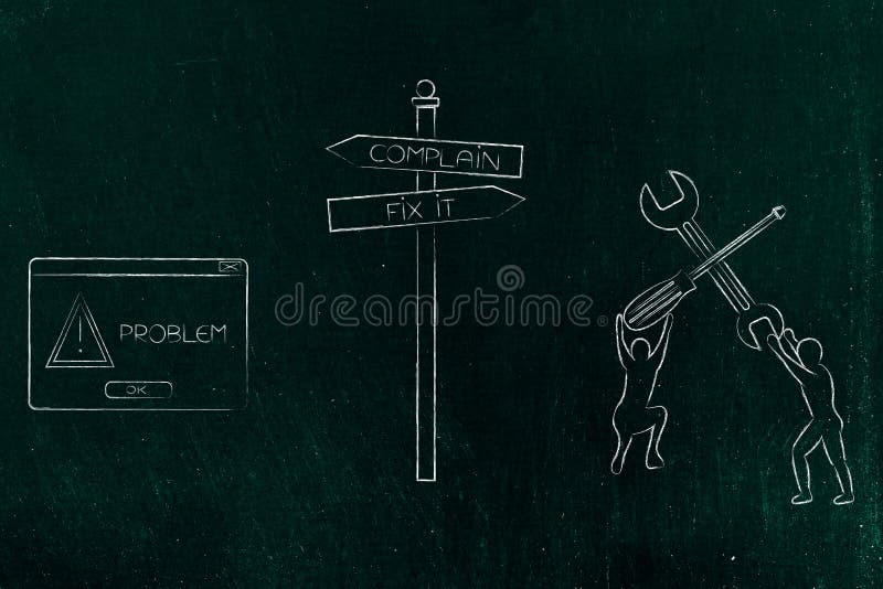 Road Sign Fix or Complain in Front of a Problem, with Pop-up and Stock ...