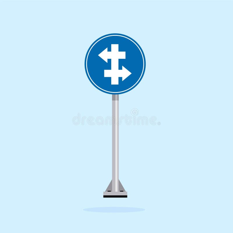 Road Sign Icon, Divided Road on on Blue Round Board. Stock Vector ...