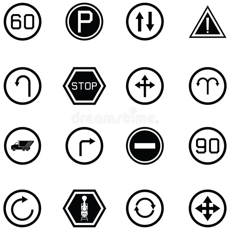 Road sign icon set stock vector. Illustration of isolated - 120570748