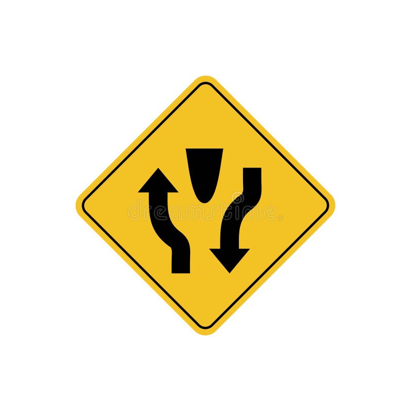 Road Sign Icon, Warning for Divided Road on Yellow Rhombus Stock Vector ...