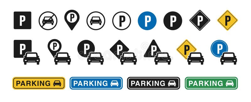 Road Sign Icons, Parking Lot Icons of Various Types Stock Vector ...