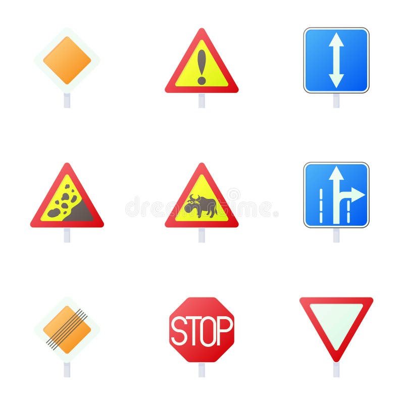 Road Sign Icons Set, Cartoon Style Stock Vector - Illustration of ...