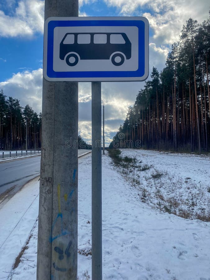 Road Sign Indicating a Bus Stop, Vertical Image Stock Photo - Image of ...