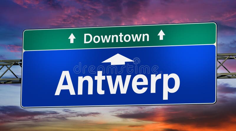 Road Sign Indicating Direction To the City of Antwerp Stock Photo ...