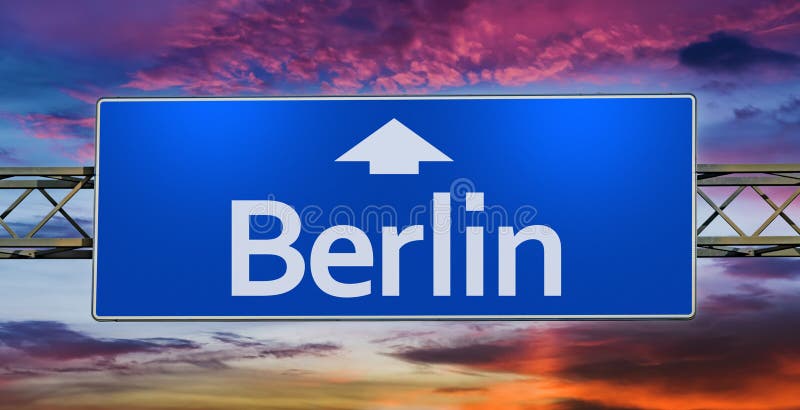 Road Sign Indicating Direction To the City of Berlin Stock Image ...