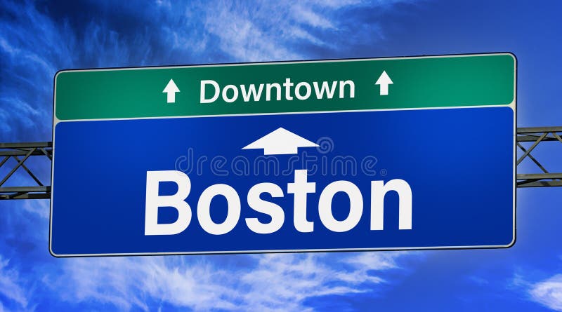 Road Sign Indicating Direction To the City of Boston Stock Photo ...