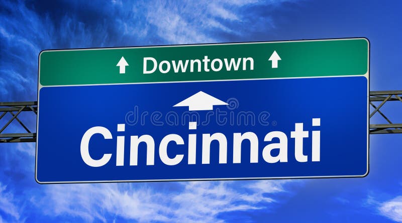 Road Sign Indicating Direction To the City of Cincinnati Stock ...