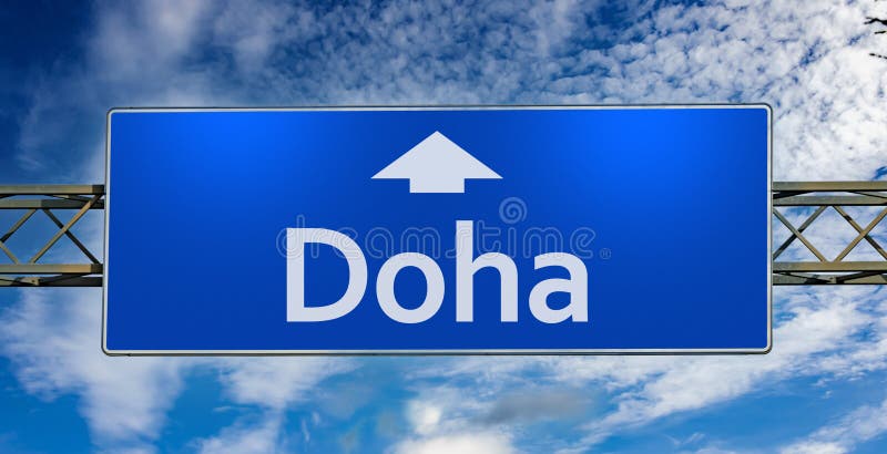 Road Sign Indicating Direction To the City of Doha Stock Illustration ...