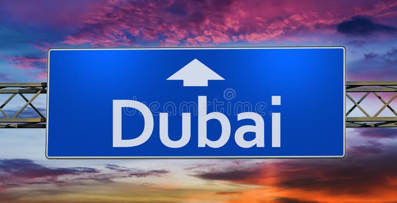 Road Sign Indicating Direction To the City of Dubai Stock Image - Image ...