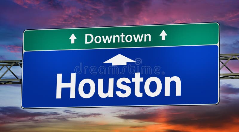 Road Sign Indicating Direction To the City of Houston Stock Image ...