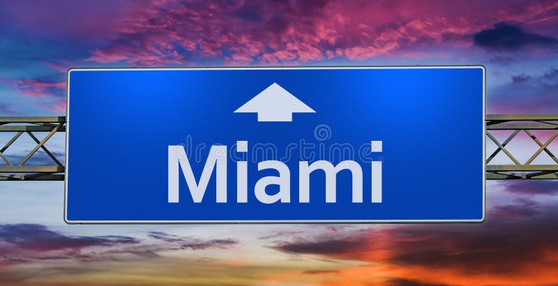 Road Sign Indicating Direction To the City of Miami Stock Illustration ...