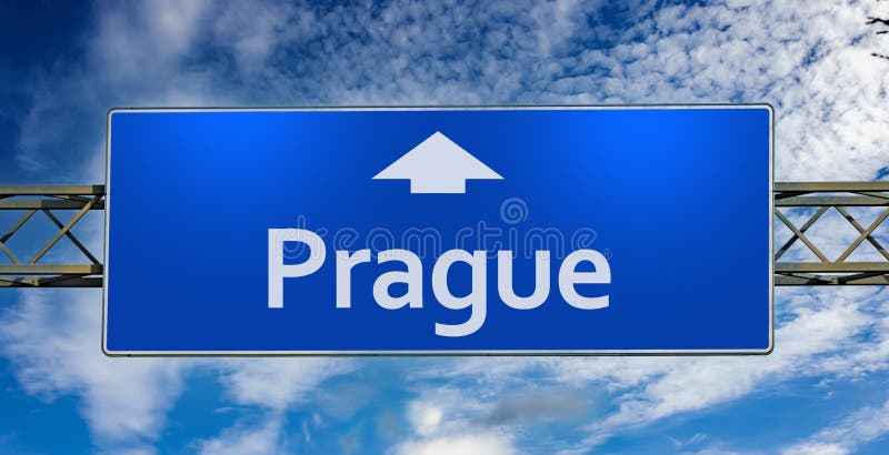 Road Sign Indicating Direction To the City of Prague Stock Image ...