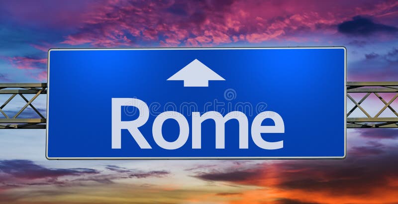 Road Sign Indicating Direction To the City of Rome Stock Image - Image ...