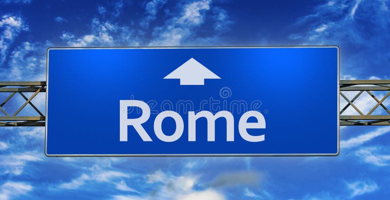 Road Sign Indicating Direction To the City of Rome Stock Photo - Image ...