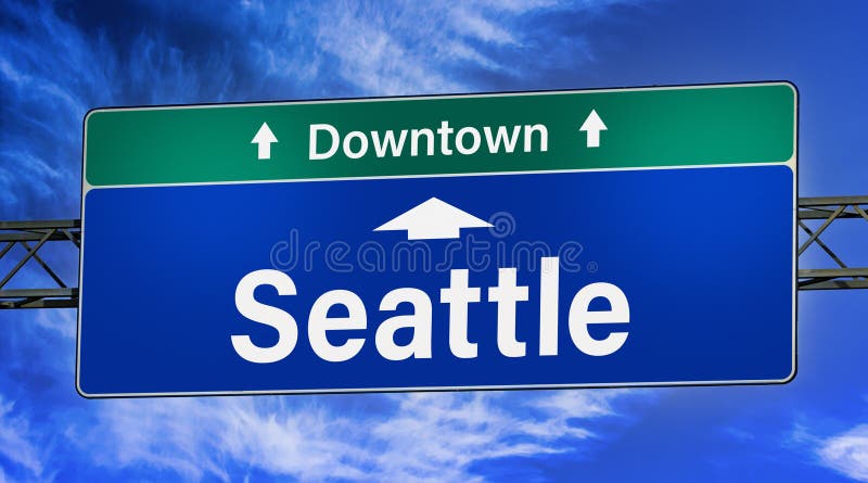 Road Sign Indicating Direction To the City of Seattle Stock Photo ...