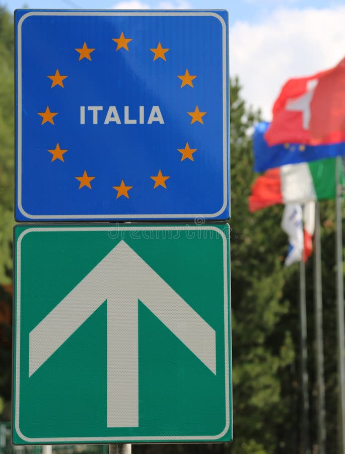 Road Sign Indicating the Italian Border Stock Image - Image of word ...